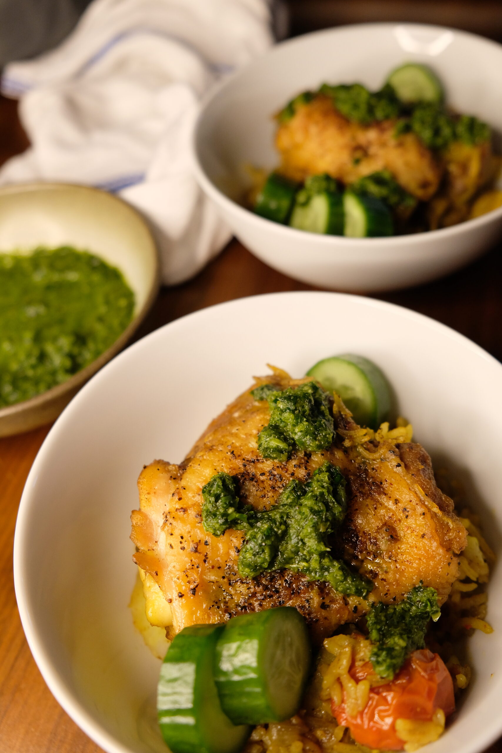 Quick One-Pot Middle Eastern Chicken And Rice With Spicy Zhug Sauce